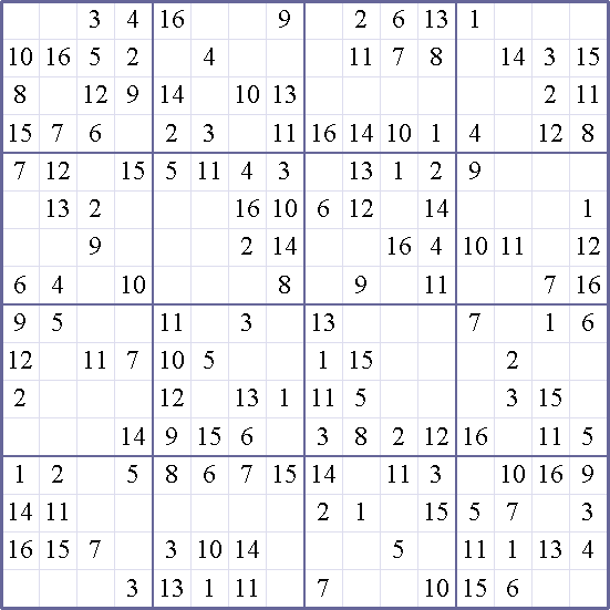 Sudoku Weekly - Free Online Printable Sudoku Games! 16x16 easy Puzzle