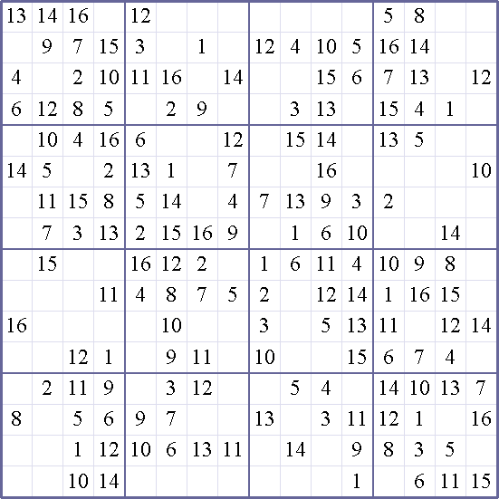 Sudoku Weekly - Free Online Printable Sudoku Games! 16x16 easy Puzzle