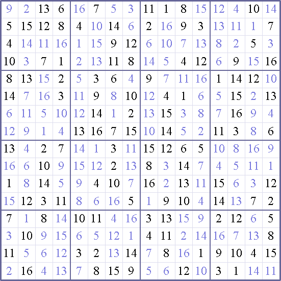 Sudoku Weekly - Free Online Printable Sudoku Games! 16x16 hard Solution