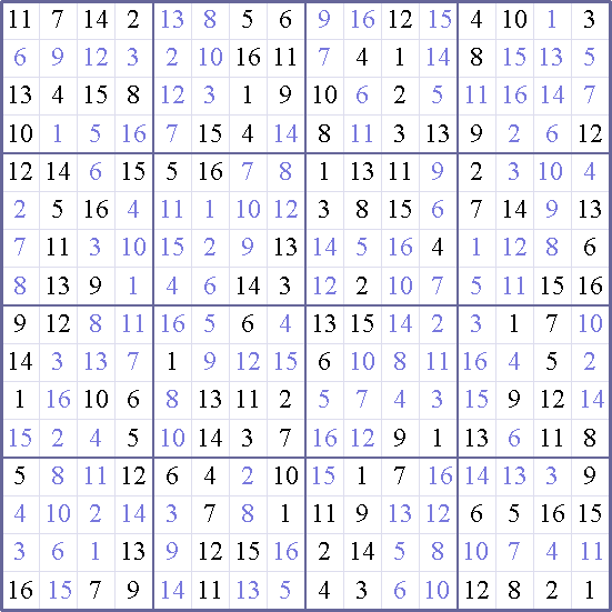 Sudoku Weekly - Free Online Printable Sudoku Games! 16x16 hard Solution