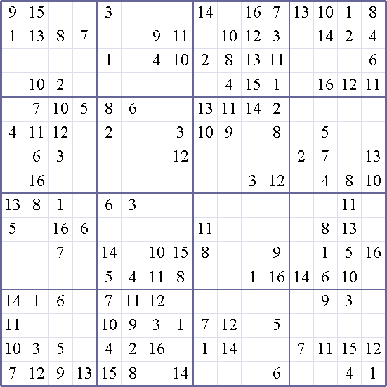 Sudoku Weekly - Free Online Printable Sudoku Games! 16x16 medium Puzzle