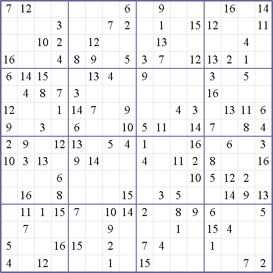 Sudoku Weekly - Free Online Printable Sudoku Games! 16x16 medium Puzzle
